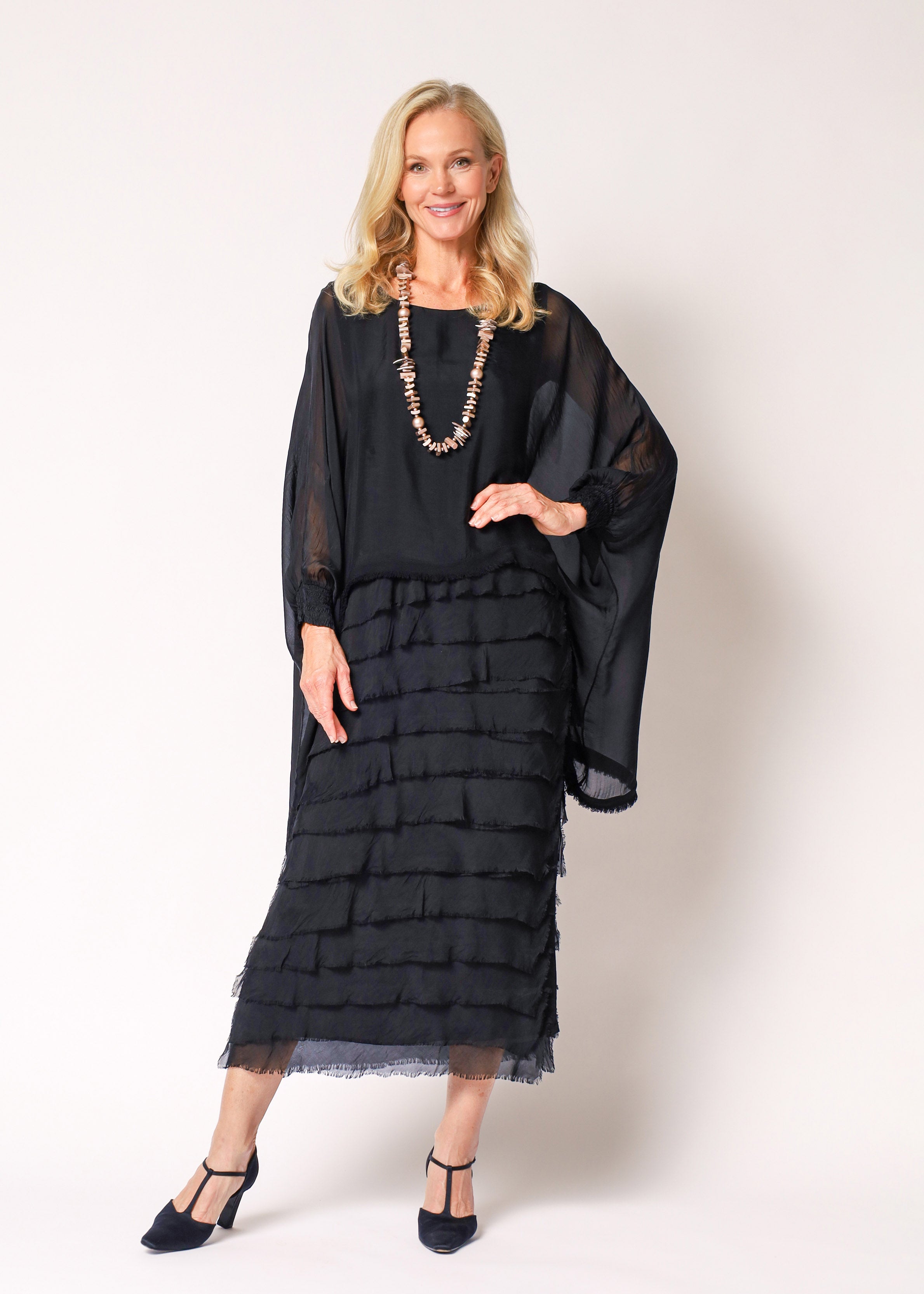 Netty Silk Dress in Onyx – Imagine Fashion