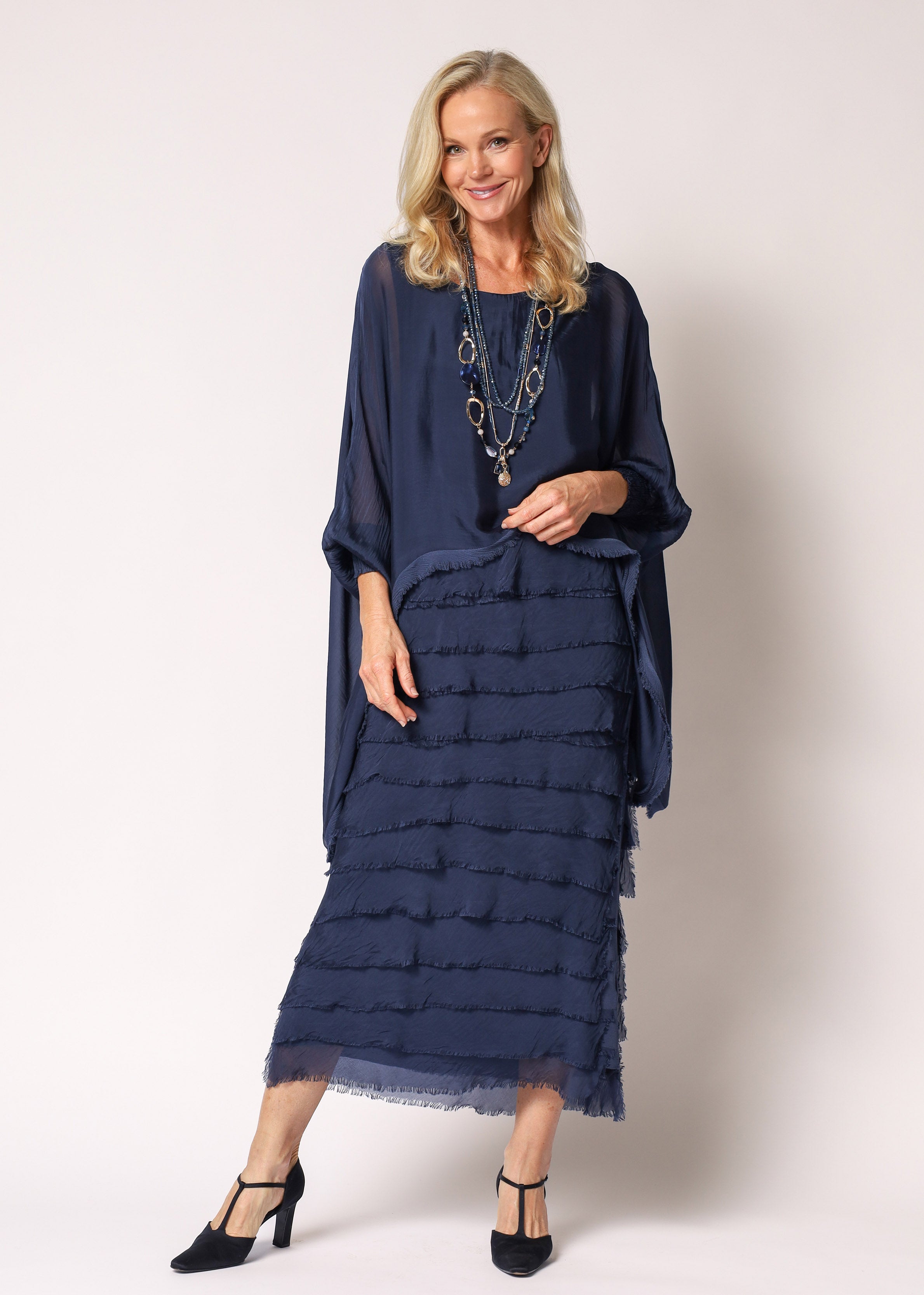 Netty Silk Dress in Navy - Imagine Fashion