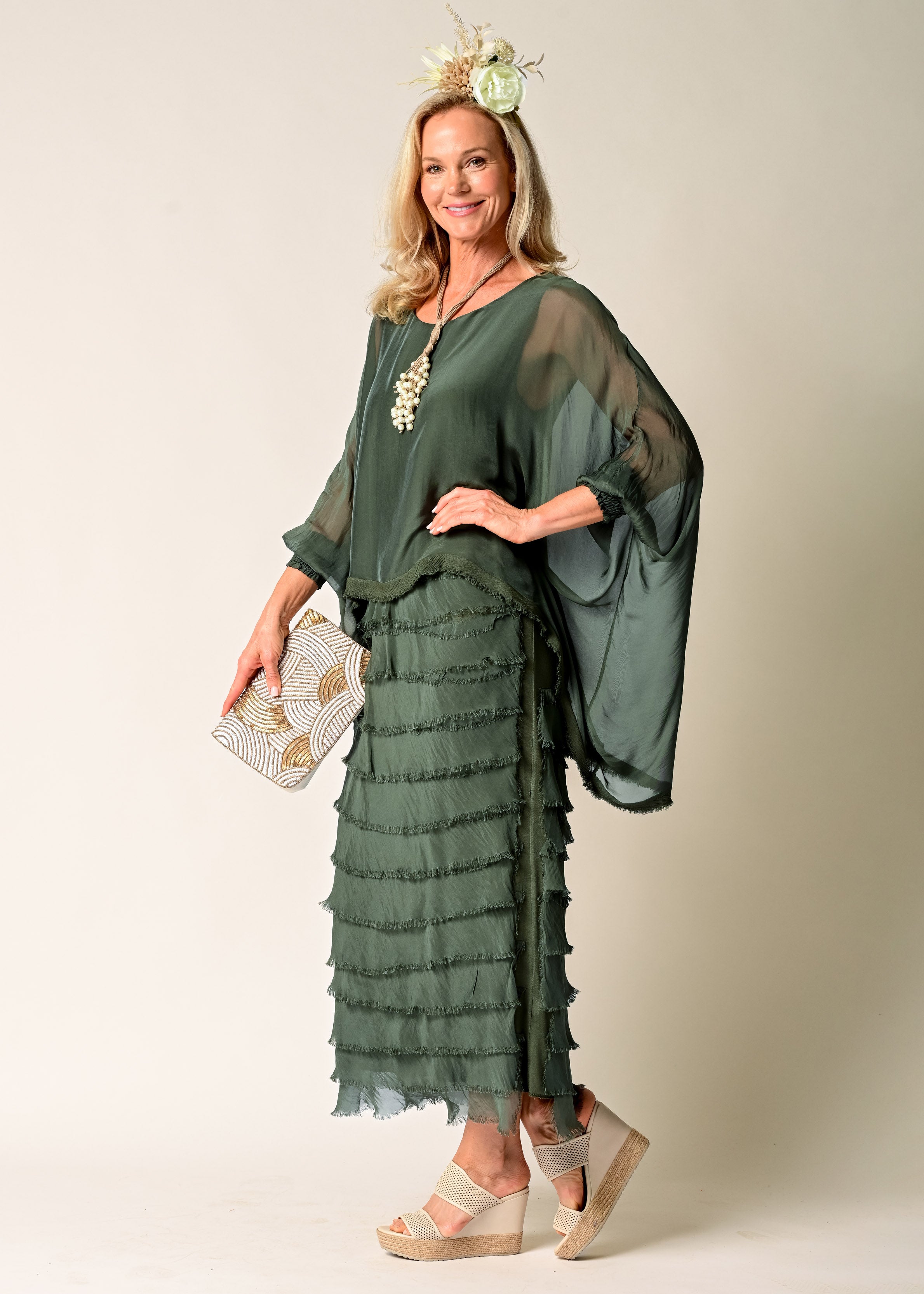 Netty Silk Dress in Khaki – Imagine Fashion