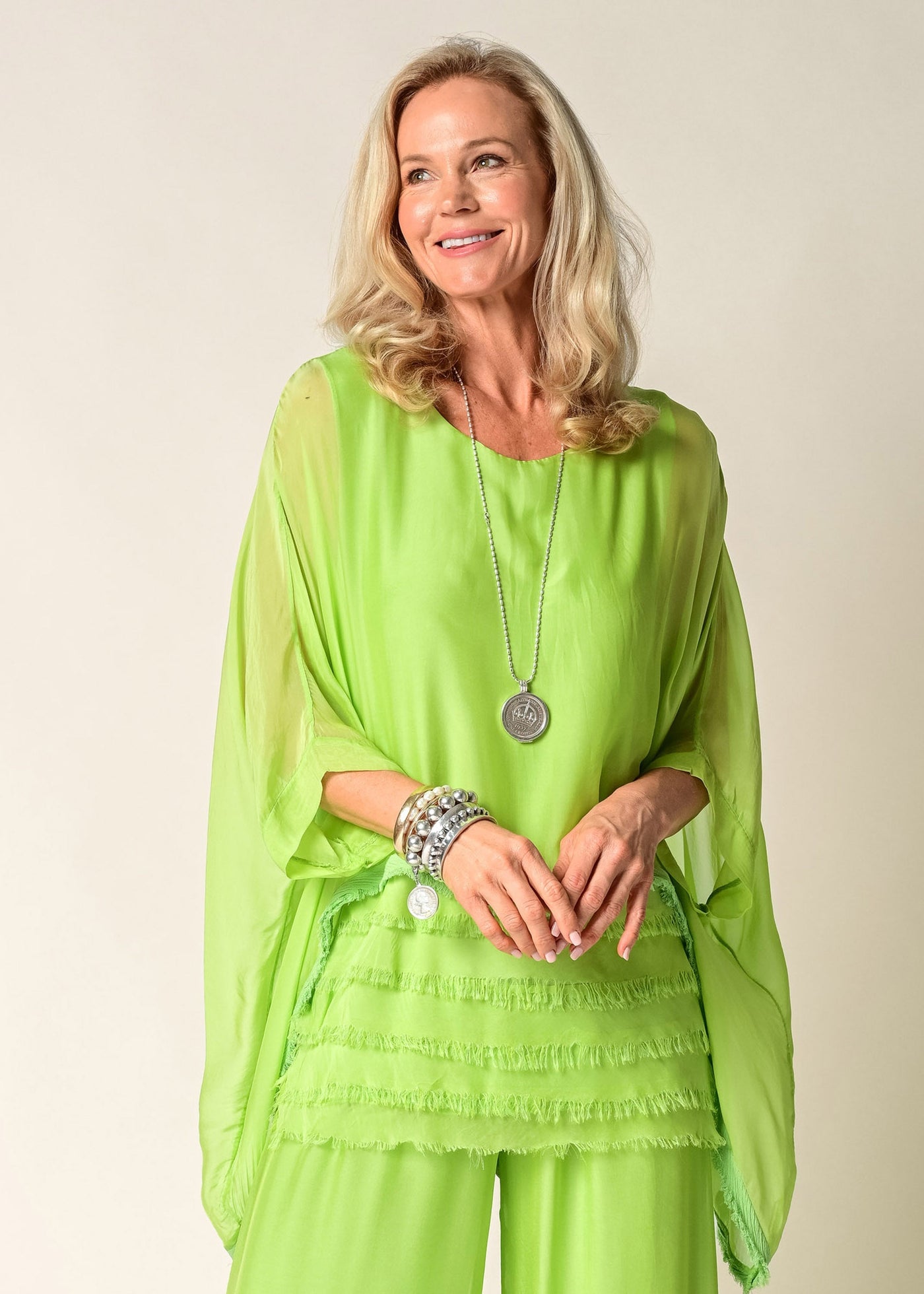 Amulet Silk Top in Lime Splice - Imagine Fashion