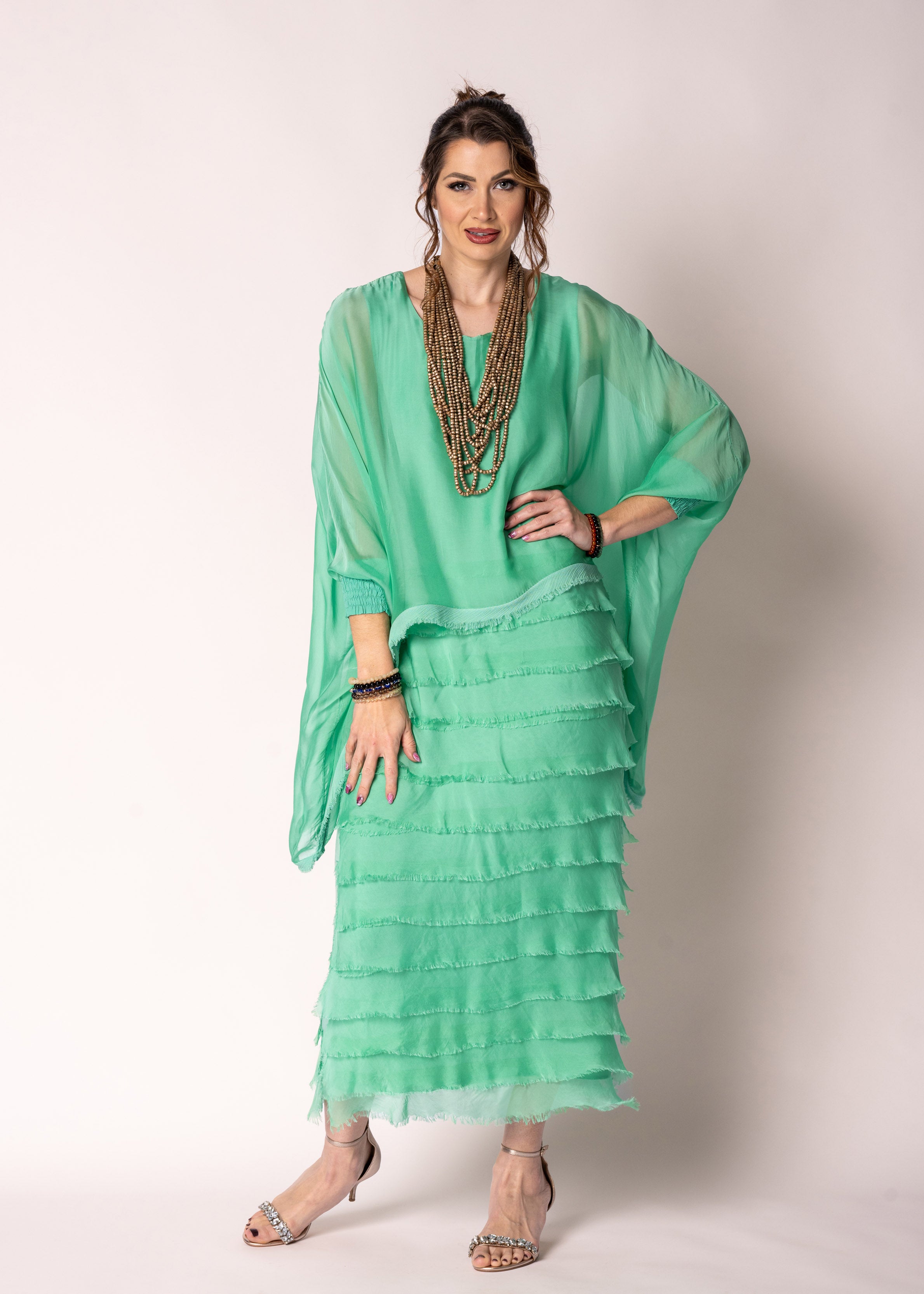 Netty Silk Dress in Capri Green - Imagine Fashion