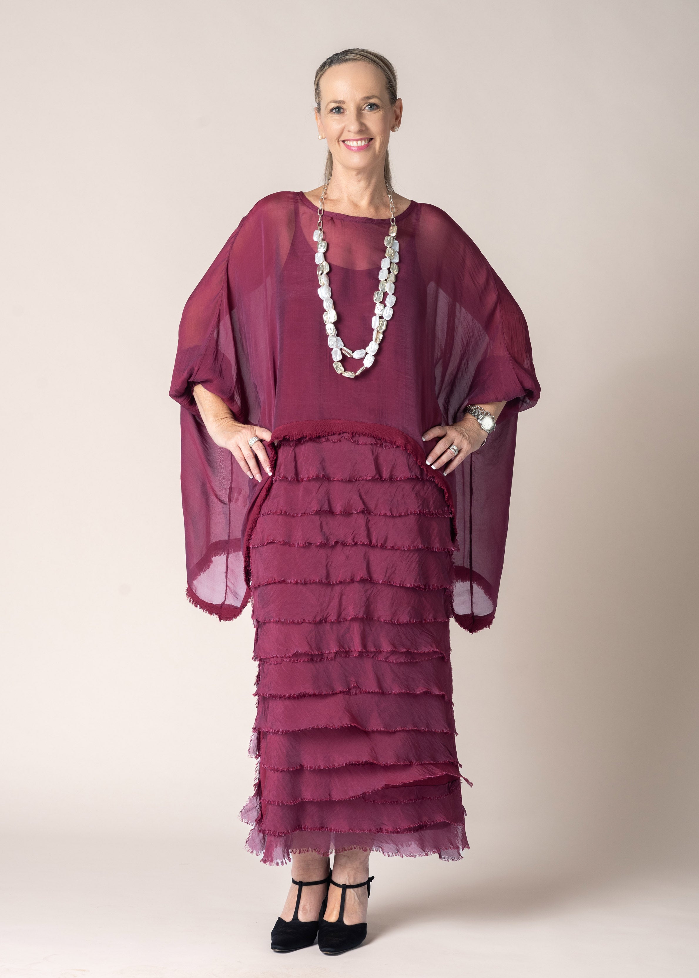 Sarah Silk Dress in Mulberry Wine – Imagine Fashion