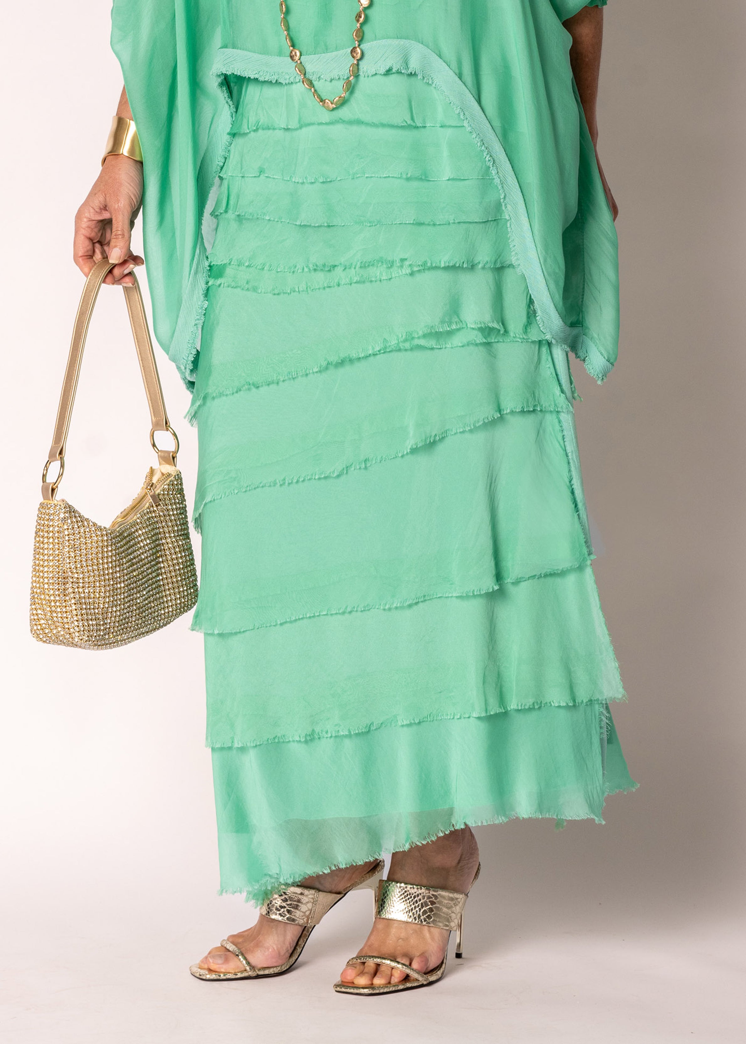 Fifi Silk Skirt in Capri Green - Imagine Fashion