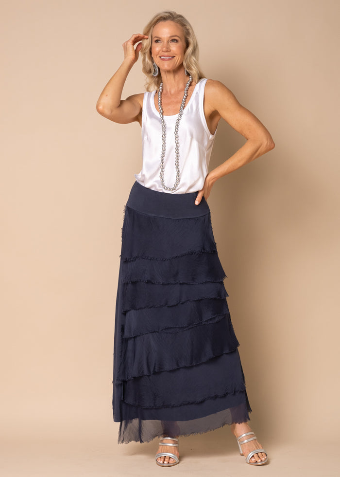 Fifi Silk Skirt in Navy - Imagine Fashion