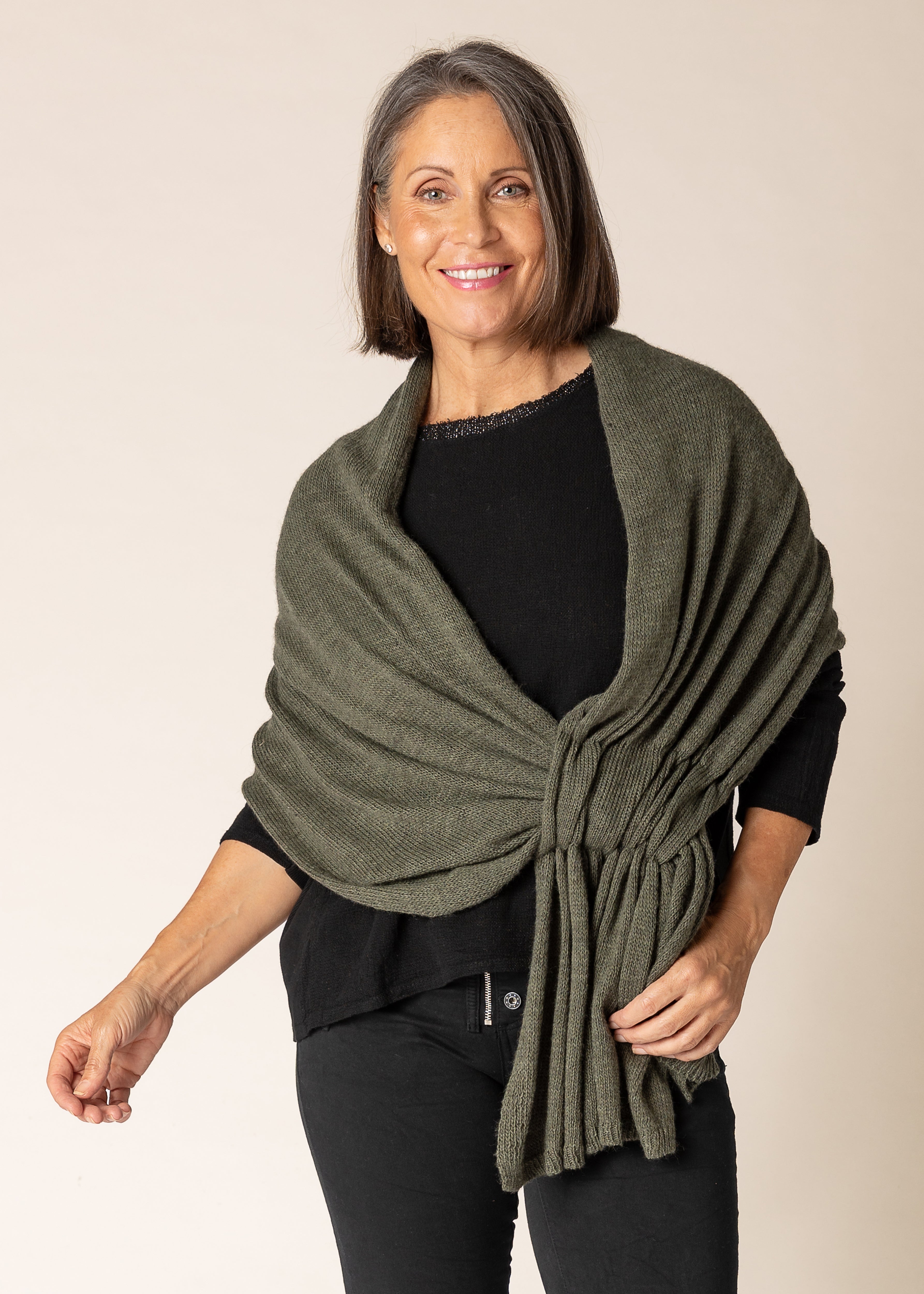 Abriel Knit Scarf in Khaki - Imagine Fashion