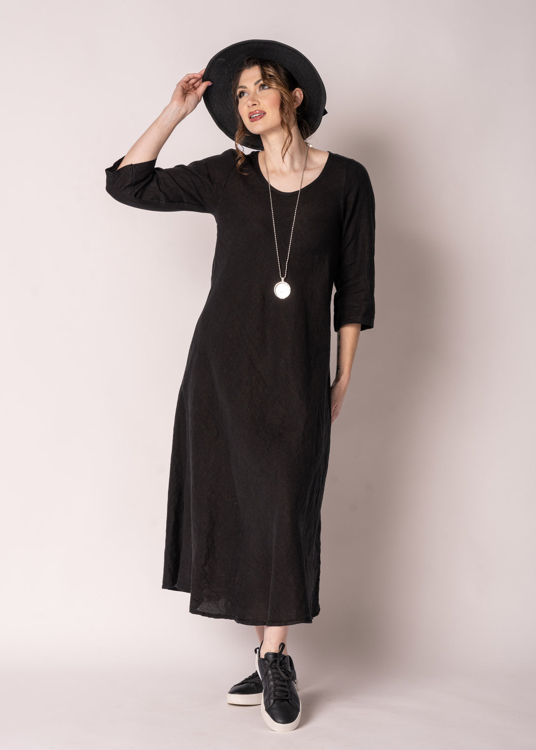 Brontie Linen Dress in Onyx - Imagine Fashion