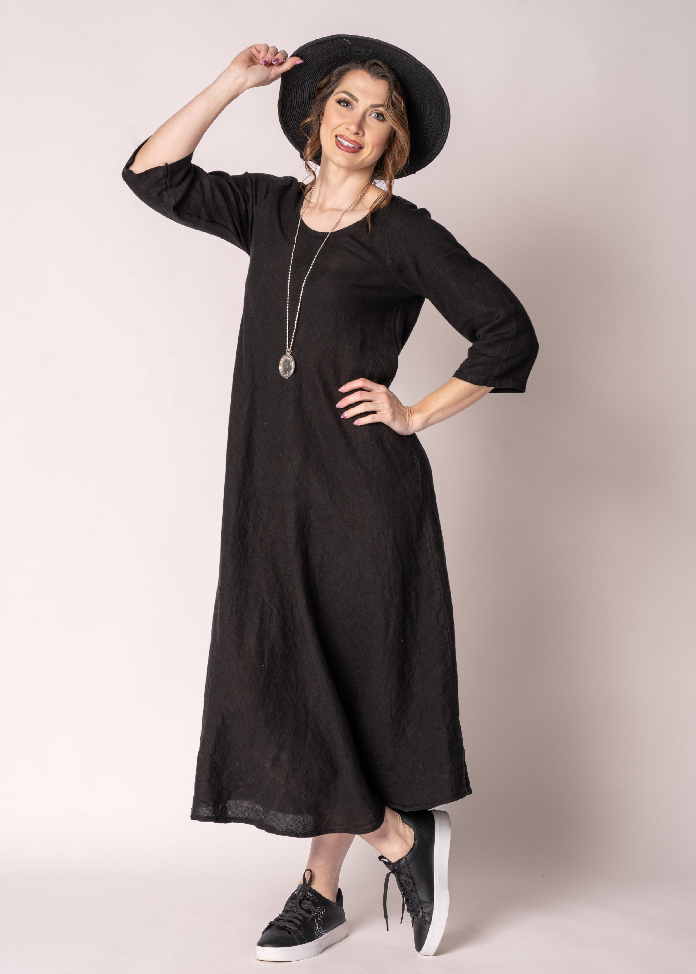 Brontie Linen Dress in Onyx - Imagine Fashion