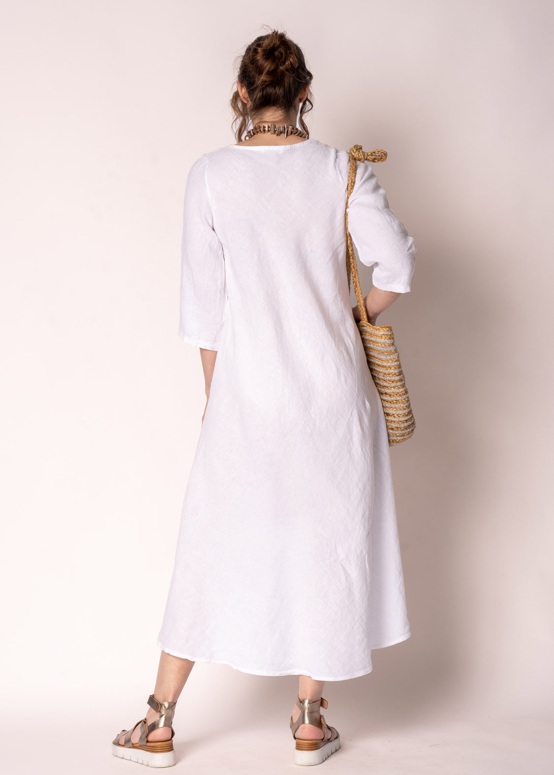 Brontie Linen Dress in White - Imagine Fashion