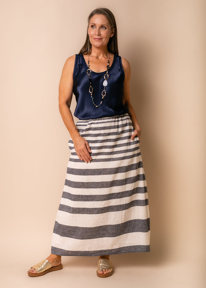 Sinclair Linen Blend Skirt in Navy - Imagine Fashion
