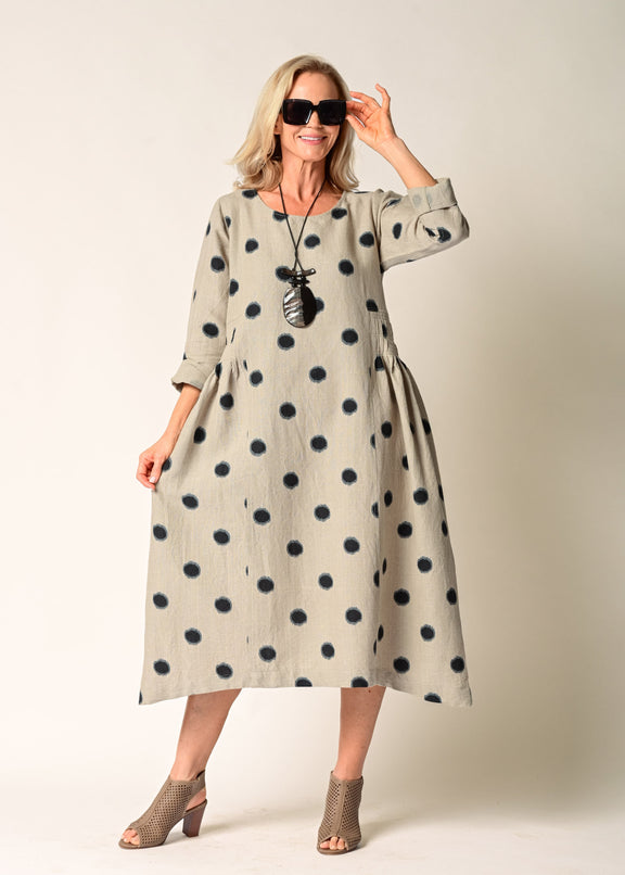 Alpine Linen Blend Dress in Latte - Imagine Fashion