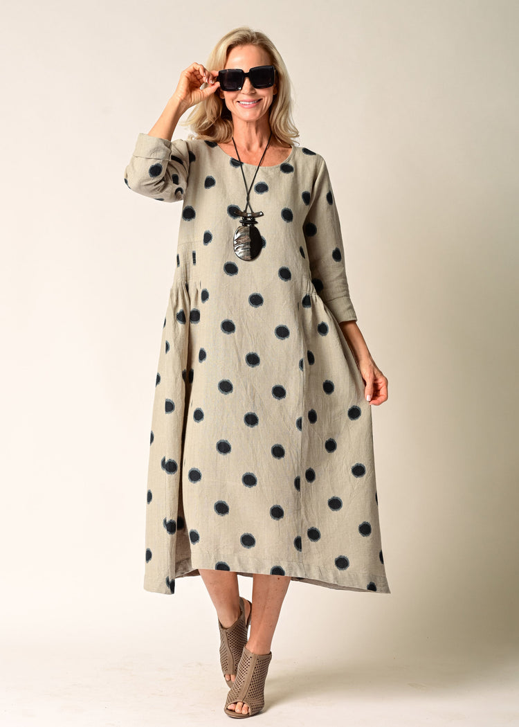 Alpine Linen Blend Dress in Latte - Imagine Fashion
